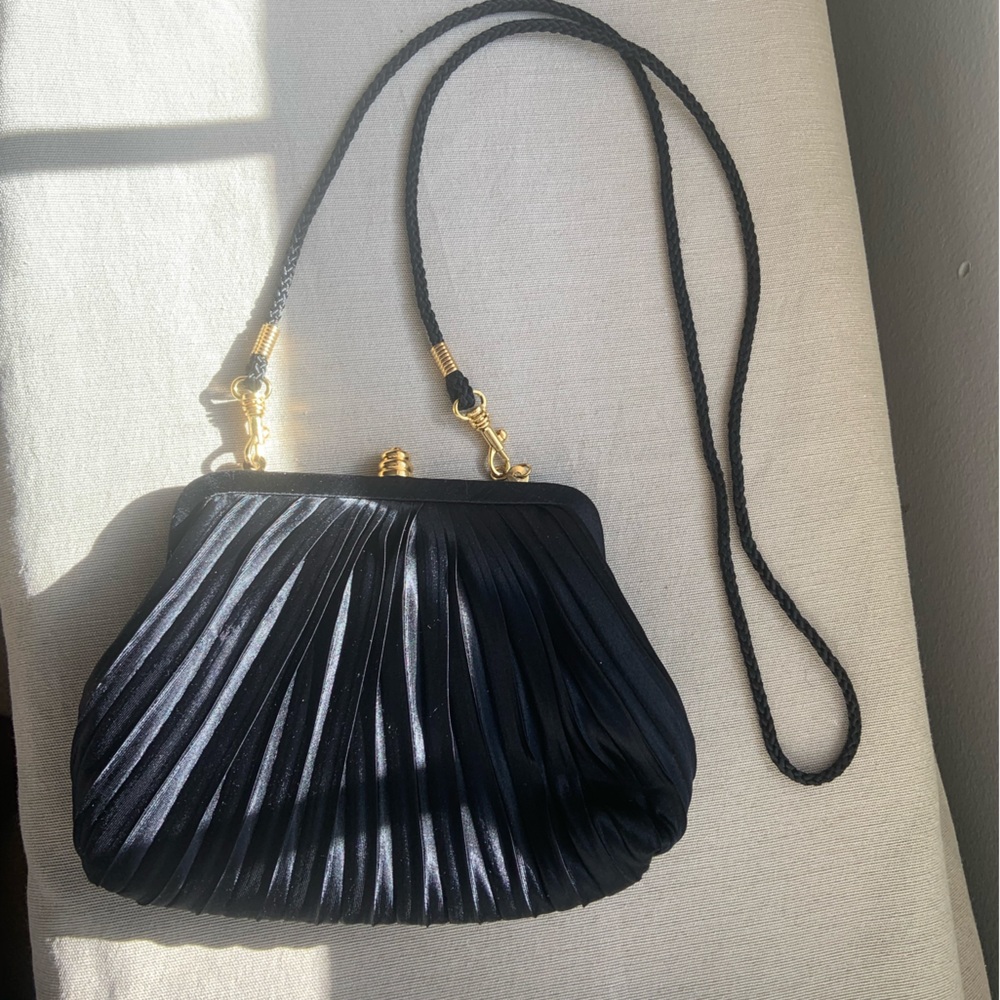 Sasha New York Black Satin Pleated Evening Bag Purse … - Gem